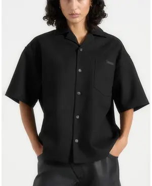Manière De Voir Brook Signature Twill Boxy Shirt - Black
