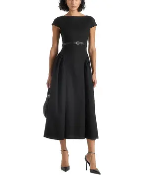 Manière De Voir Gaia Boat Neck Flared Maxi Dress - Black
