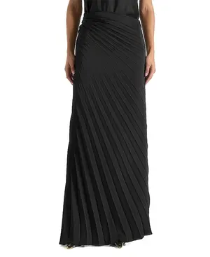 Manière De Voir Fiona Satin Fan Pleat Maxi Skirt - Black