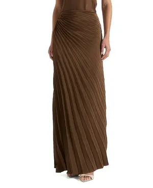Manière De Voir Fiona Satin Fan Pleat Maxi Skirt - Brown