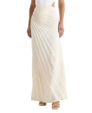 Manière De Voir Fiona Satin Fan Pleat Maxi Skirt - Ivory