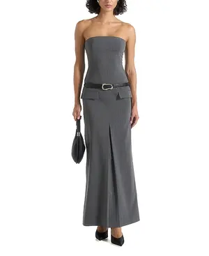 Manière De Voir Tabitha Tailored Pinstripe Bandeau Belted Maxi Dress - Grey