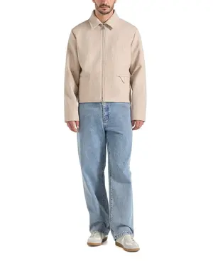 Manière De Voir Amir Boxy Hatched Harrington Jacket - Beige