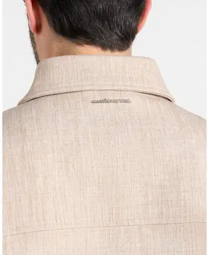 Manière De Voir Amir Boxy Hatched Harrington Jacket - Beige