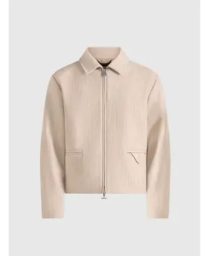 Manière De Voir Amir Boxy Hatched Harrington Jacket - Beige