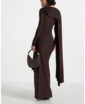 Manière De Voir Edena Asym Ruched Draped Maxi Dress - Brown