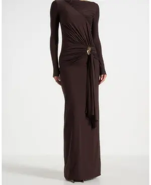 Manière De Voir Edena Asym Ruched Draped Maxi Dress - Brown