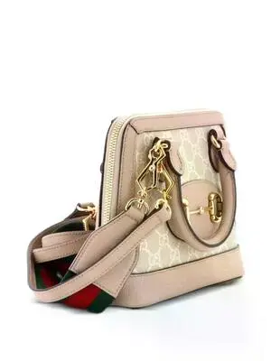 Gucci Horsebit 1955 Top Handle Bag Gg Coated Canvas With Leather Mini Shoulder Bag
