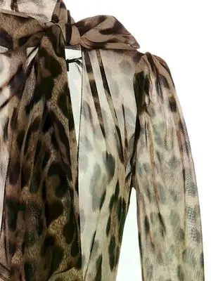 Dolce & Gabbana Georgette Dress With Leopard Print And Tie Details