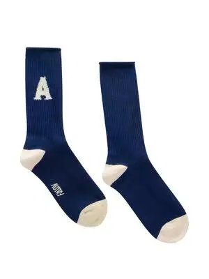 AUTRY Logo-patch Ribbed-knit Socks - Blue