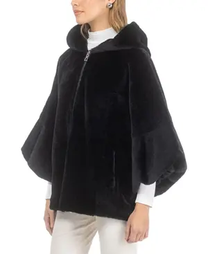 Gorski Textured Shearling Lamb Zip Jacket With Hood And Cropped Sleeves