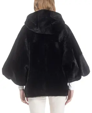 Gorski Textured Shearling Lamb Zip Jacket With Hood And Cropped Sleeves
