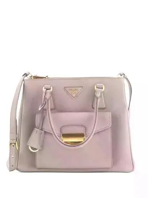 Prada Front Pocket Double Zip Lux Saffiano Leather Small Tote Bag - Grey