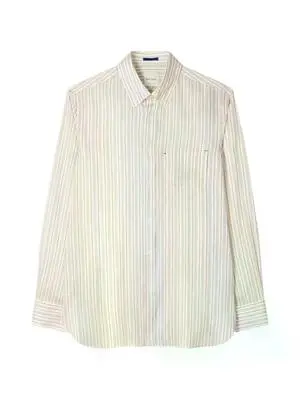 Paul Smith Regular-fit Ecru And Blue Stripe Lyocell-silk Shirt - Neutrals