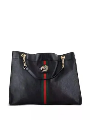 Gucci Rajah Chain Leather Large Tote Bag - Black