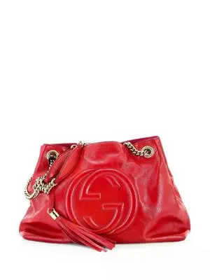 Gucci Soho Chain Strap Shoulder Bag Patent Medium Tote Bag - Red
