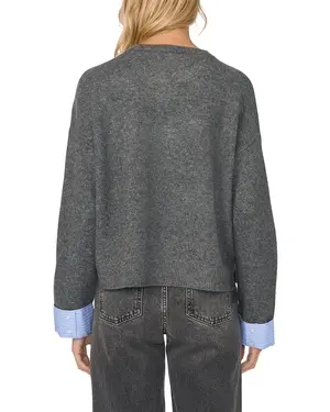 Vince Camuto Woven Cuff Crewneck Sweater
