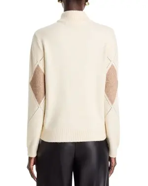 T Tahari Mock Neck Pointelle Argyle Sweater
