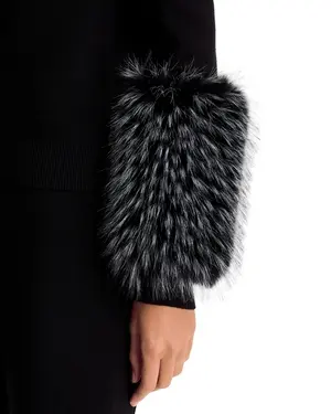T Tahari Faux Fur Cuff Crewneck Sweater