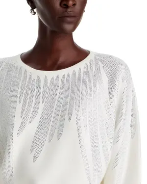 T Tahari Feather Hotfix Dolman Sleeve Sweater - White Star
