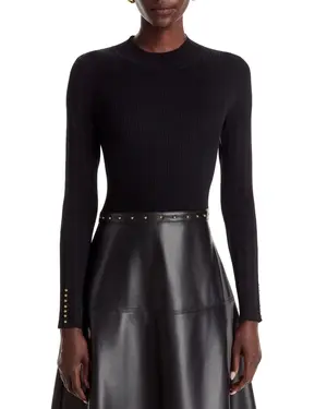 T Tahari Mock Neck Mixed Media Studded Dress - Black