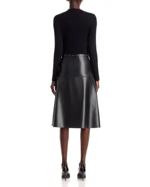 T Tahari Mock Neck Mixed Media Studded Dress - Black