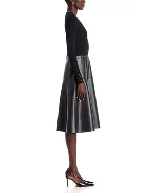 T Tahari Mock Neck Mixed Media Studded Dress - Black
