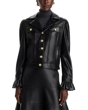 DOLCE CABO Faux Leather Ruffle Trim Jacket