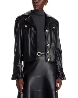 DOLCE CABO Faux Leather Ruffle Trim Jacket