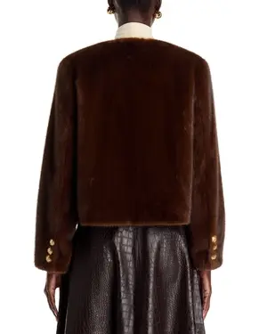 DOLCE CABO Faux Fur Collarless Gold Tone Button Jacket