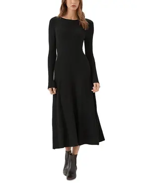 Karen Kane Round Neck Rib Knit Seamless Midi Sweater Dress - Black