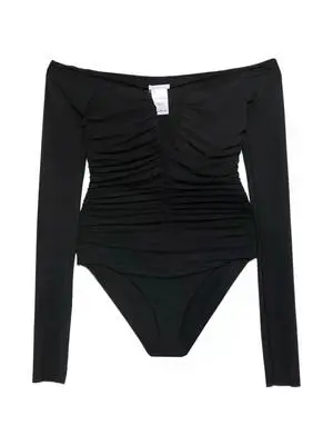AMAZUIN Alika Off-shoulder Ruched Bodysuit - Black