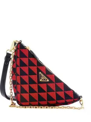 Prada Symbole Triangle Bag Leather And Jacquard Mini Shoulder Bag - Multicolour