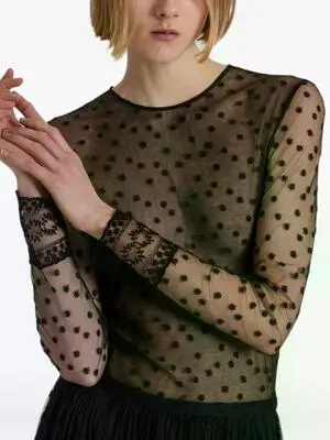 Alberta Ferretti Polka-dot Tulle Long-sleeve Blouse