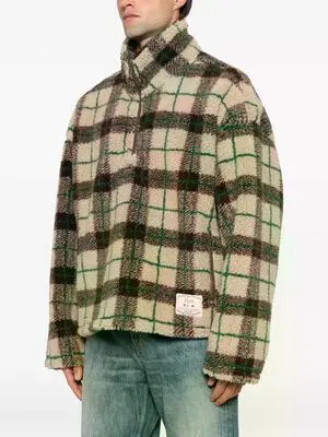 FOUND Plaid-pattern Half-zip Fleece Sweatshirt