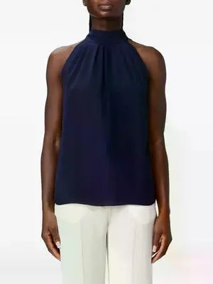 HANITA Pleated Halterneck Blouse - Blue