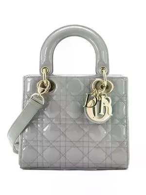 Dior Lady Bag Cannage Quilt Patent Small Satchel - Grey