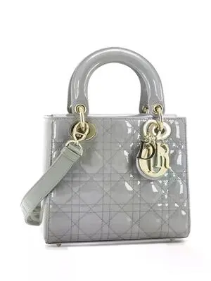 Dior Lady Bag Cannage Quilt Patent Small Satchel - Grey