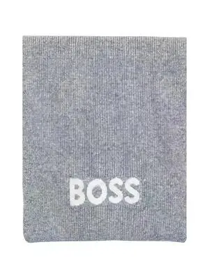 BOSS Logo-intarsia Ribbed Scarf - Grey