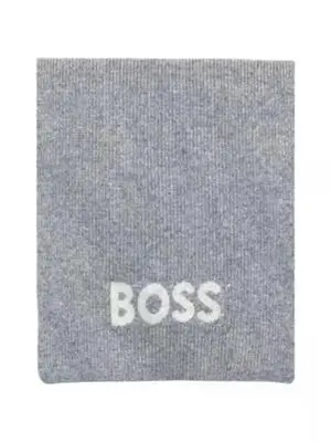 BOSS Logo-intarsia Ribbed Scarf - Grey