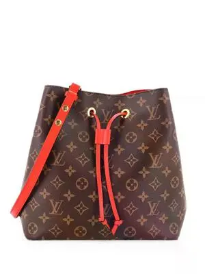 LOUIS VUITTON Neonoe Handbag Monogram Canvas With Leather Mm Bucket Bag - Red