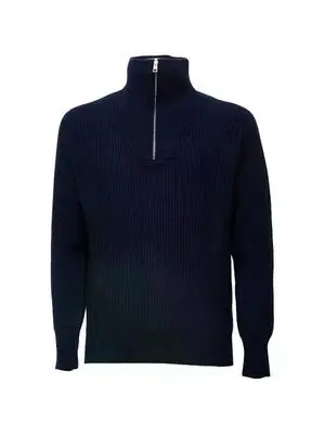 AMARANTO Half-zip Ribbed-knit Sweater - Blue