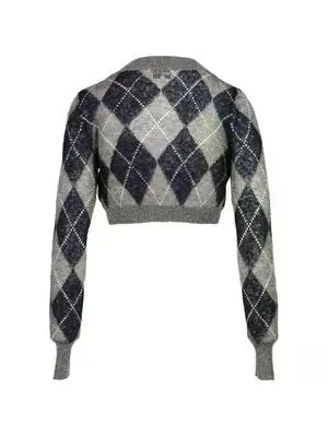 SHUSHU/TONG Argyle-knit Cropped Cardigan - Grey