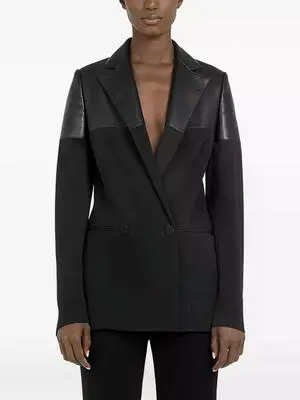 FERRAGAMO Leather-panelled Double-breasted Blazer - Black