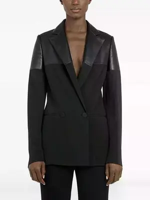 FERRAGAMO Leather-panelled Double-breasted Blazer - Black