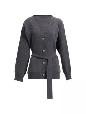 Elie Saab Lace-panel Belted Cardigan - Grey