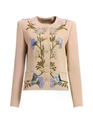 Elie Saab Sequin-embellished Floral-embroidered Jacket - Neutrals