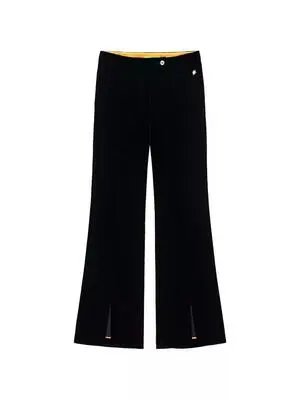 Shanghai Tang Meow Meow Velvet-effect Slit-hem Trousers - Black