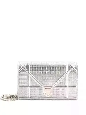 Dior Diorama Wallet On Chain Cannage Embossed Calfskin Clutch Bag - Silver