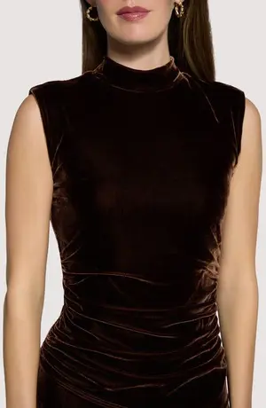 LOST + WANDER Woodland Hour Ruched Sleeveless Velvet Minidress